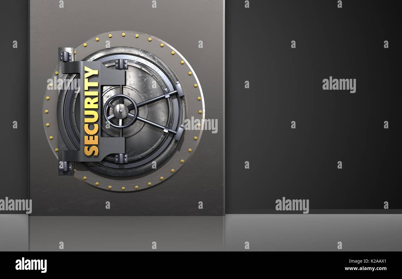 3d illustration of metal box with security door over black background ...