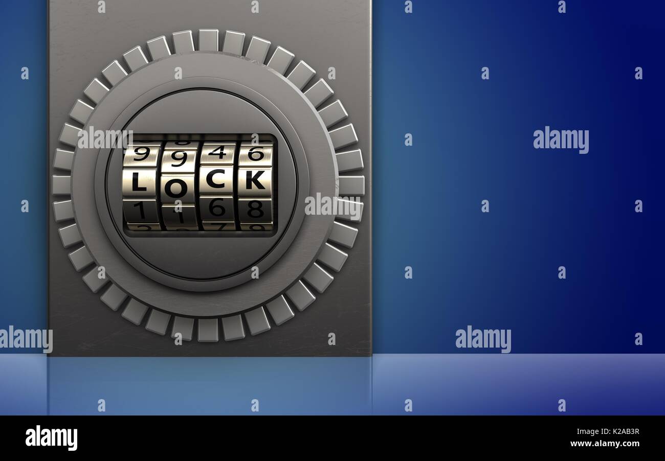3d illustration of metal box with code lock door over blue background ...