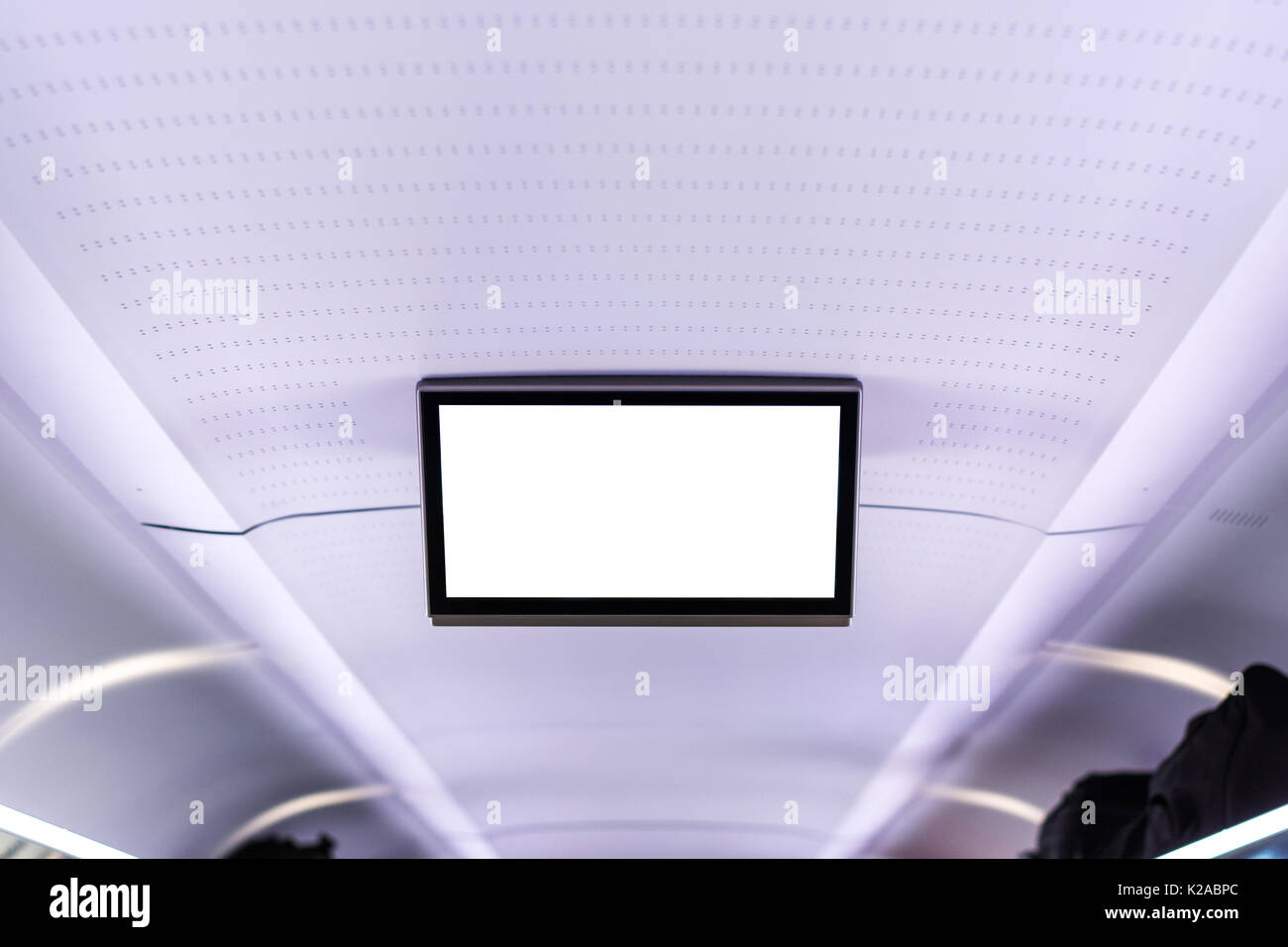 A blank white info screen on the ceiling in a train isolated Stock ...