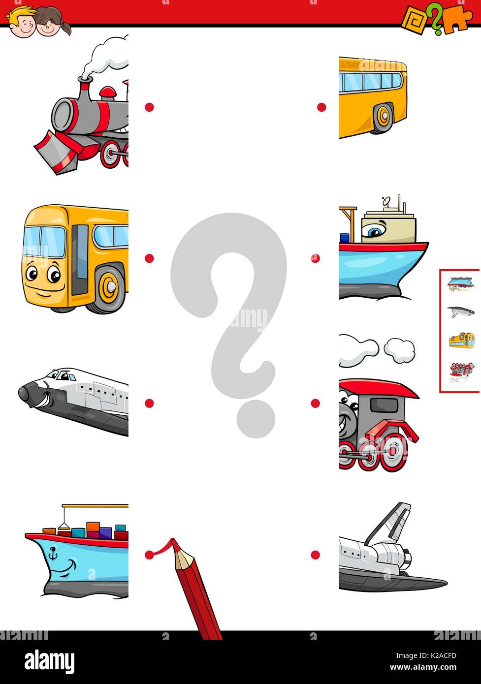 Cartoon Illustration of Educational Game of Matching Halves with ...