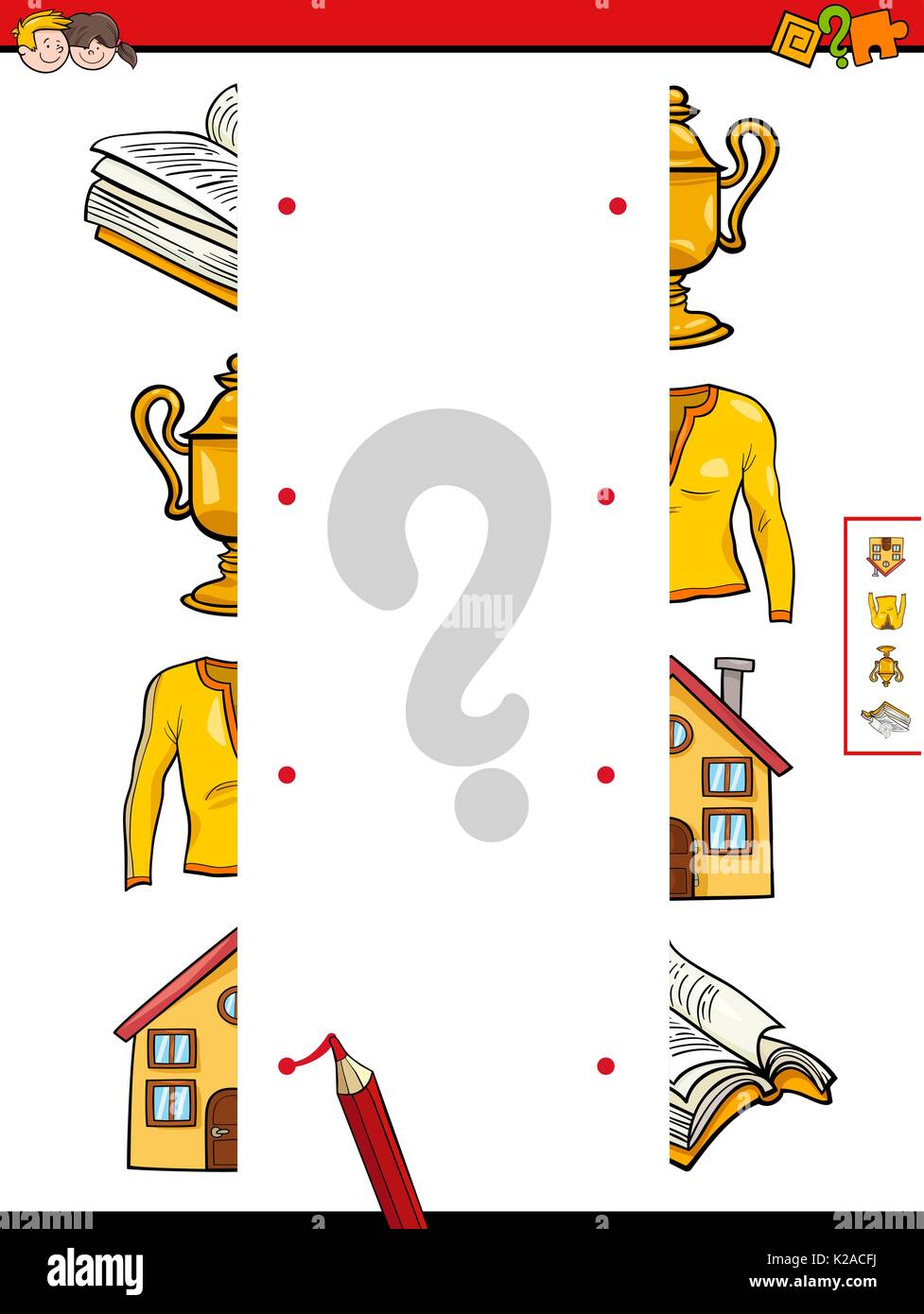 Cartoon Illustration of Educational Game of Matching Halves with ...