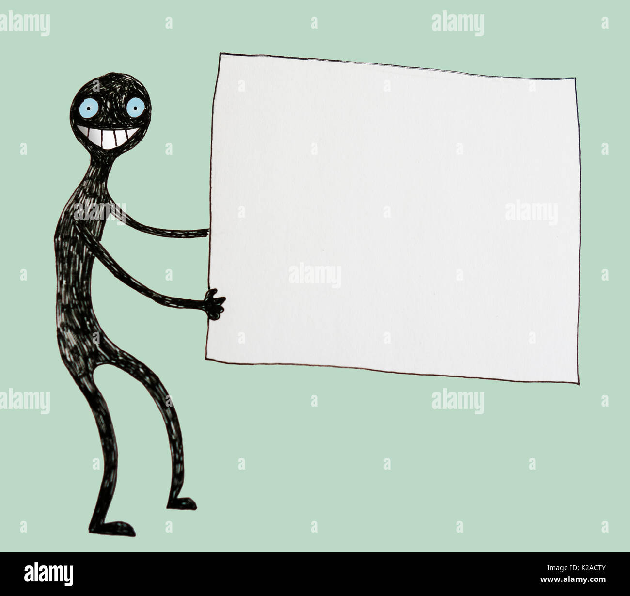 A stick man holding up a sign illustration Stock Photo - Alamy