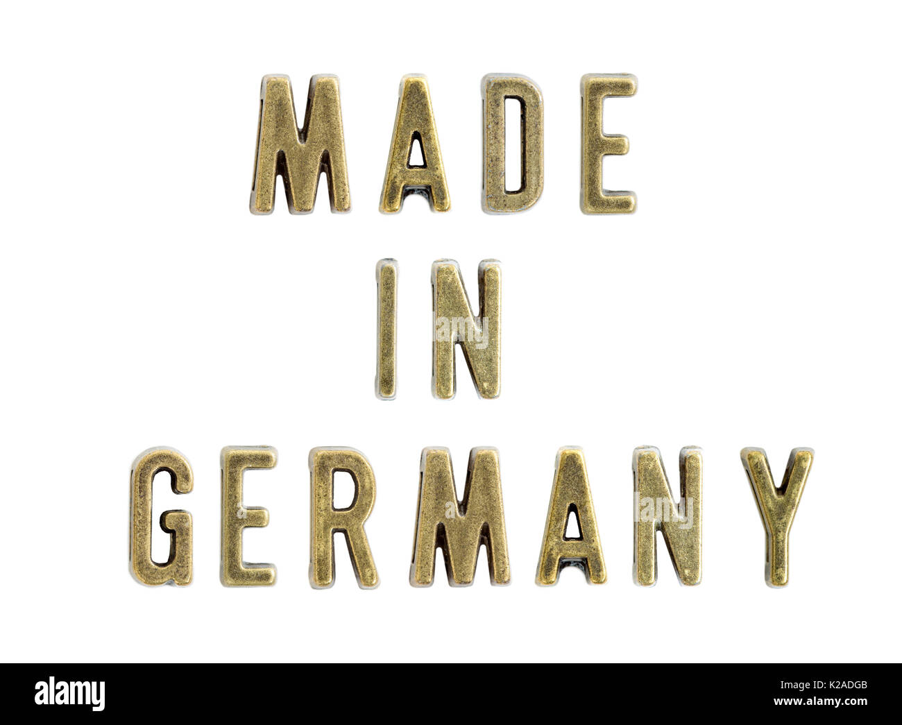 Vintage copper letters forming text made in Germany isolated on the ...