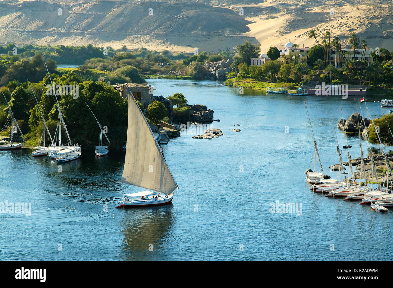 Nile river in Aswan and the Elephantine Island. Egypt Stock Photo - Alamy