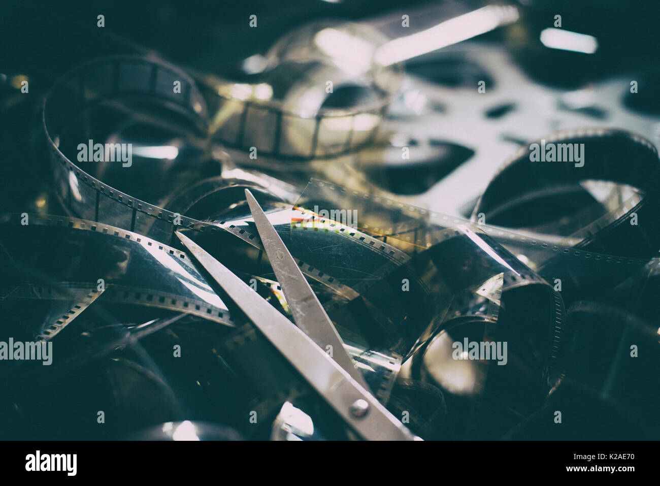 Vintage movie in cinematic color effect, unrolled 35mm filmstrip and ...