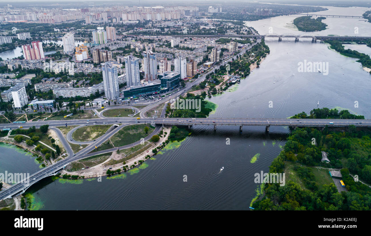 Residential district in a large metropolis with road junctions and ...