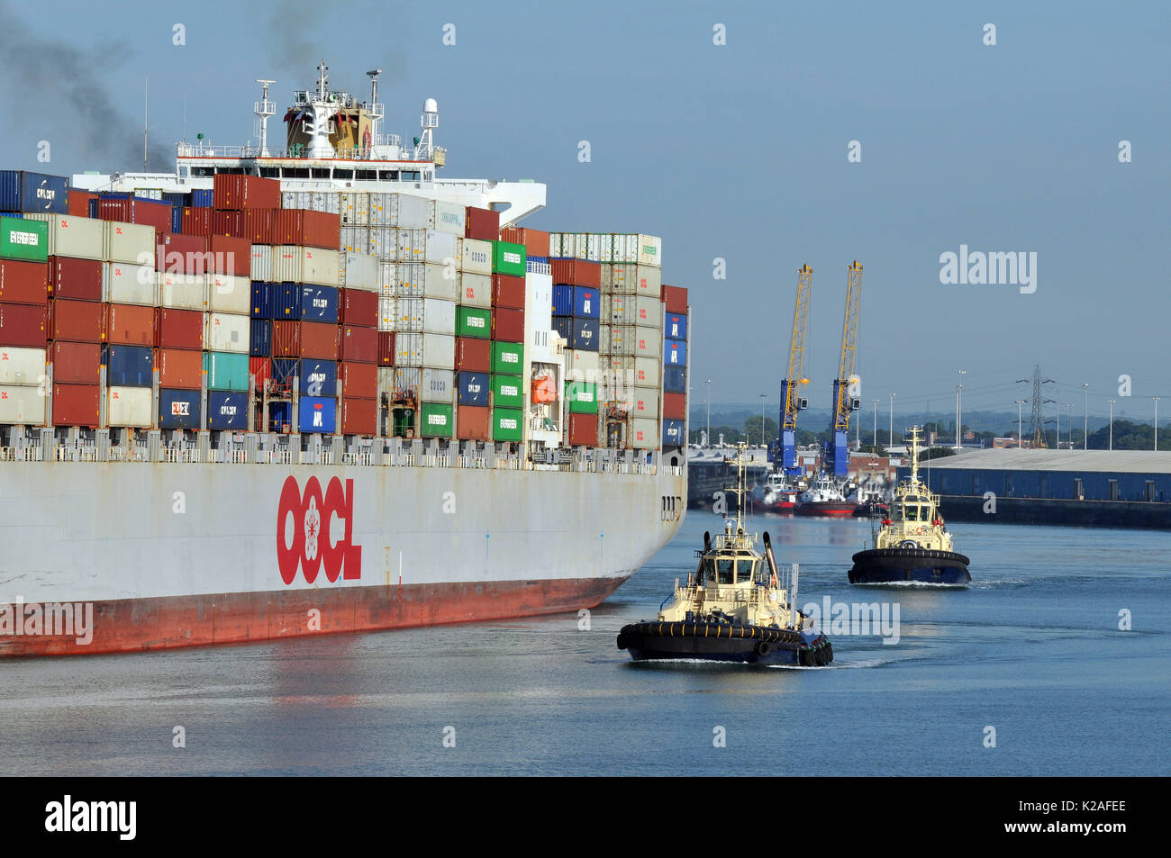 A large container ship at the southampton container terminal being ...