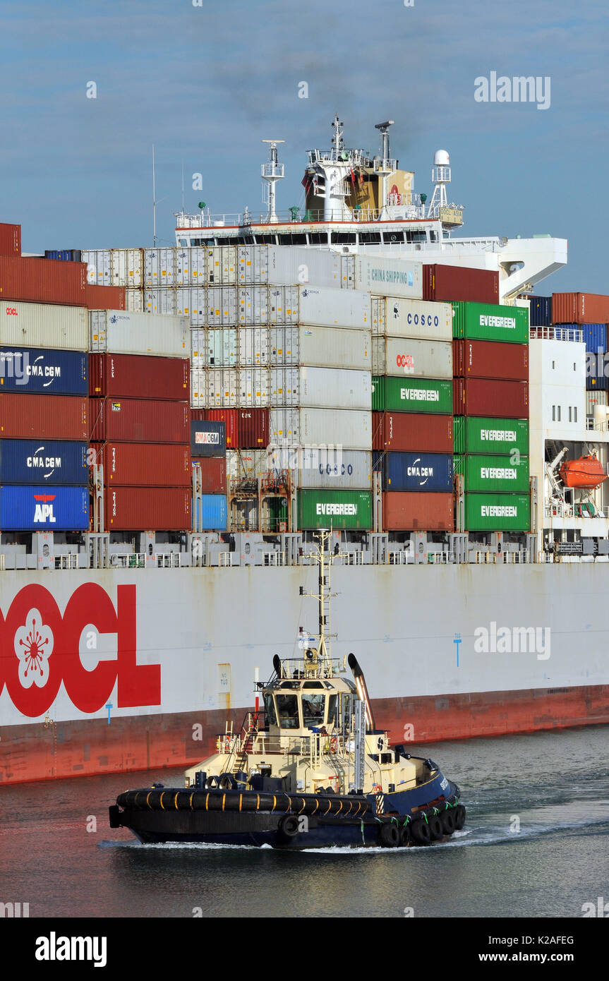 A large container ship at the southampton container terminal being ...