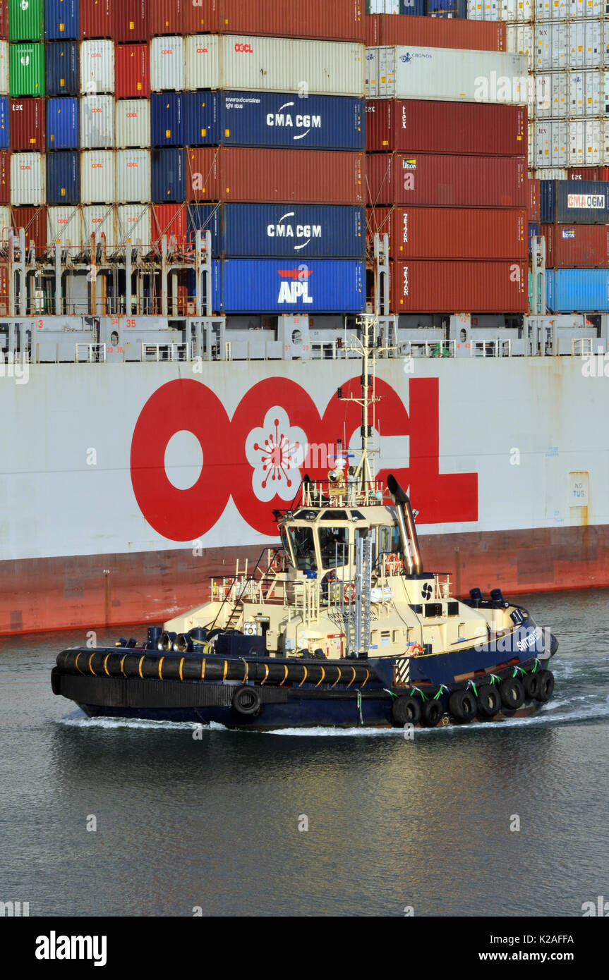 A large container ship at the southampton container terminal being ...