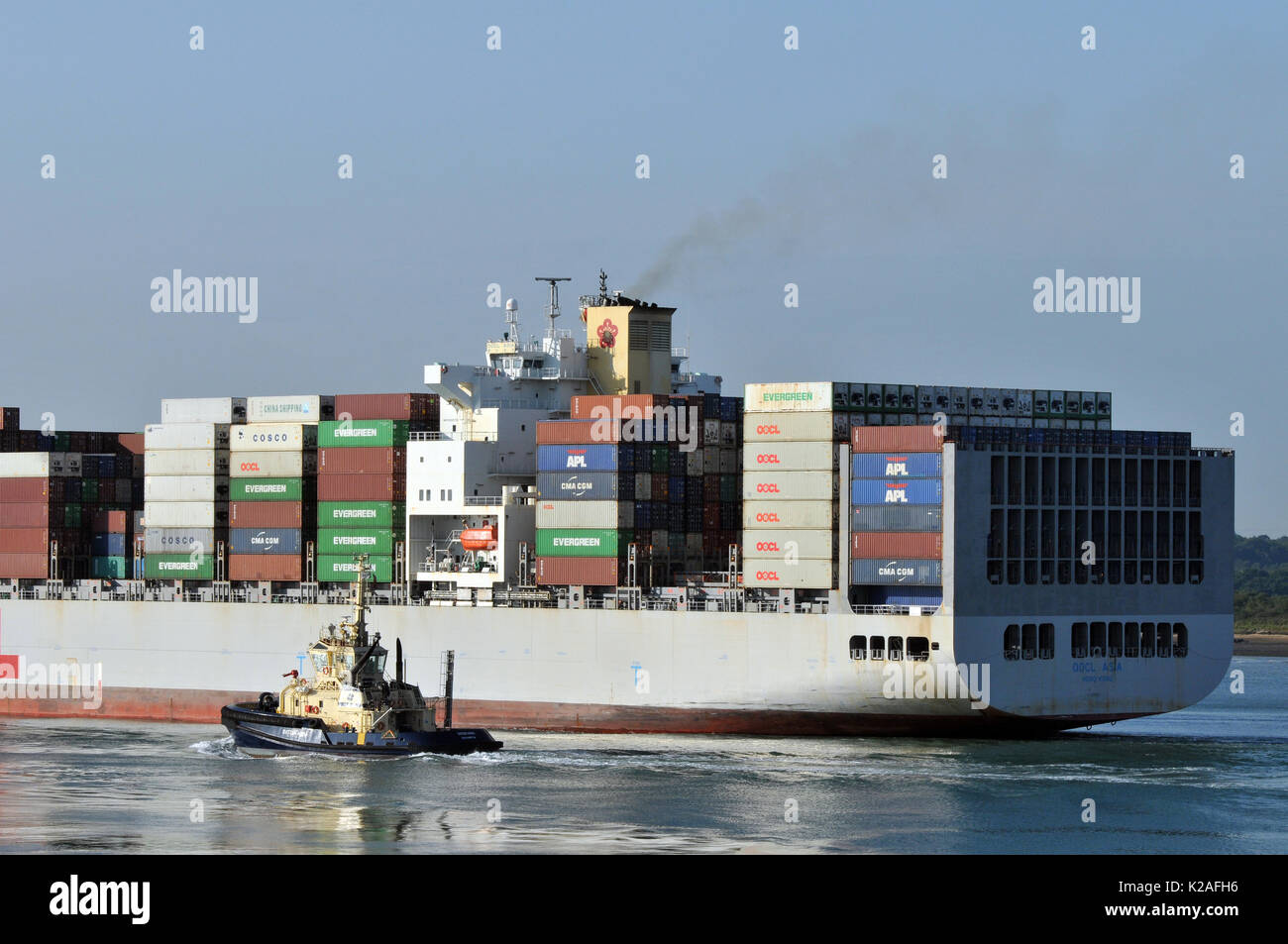 A large container ship at the southampton container terminal being ...