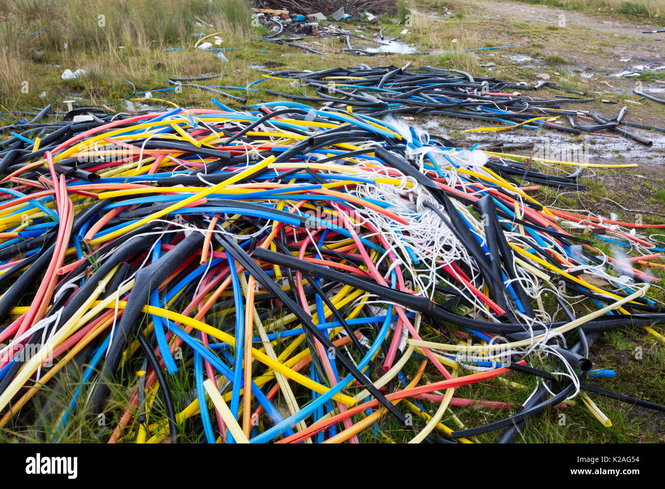 Plastic sheathing from copper wire that has been stolen by metal ...