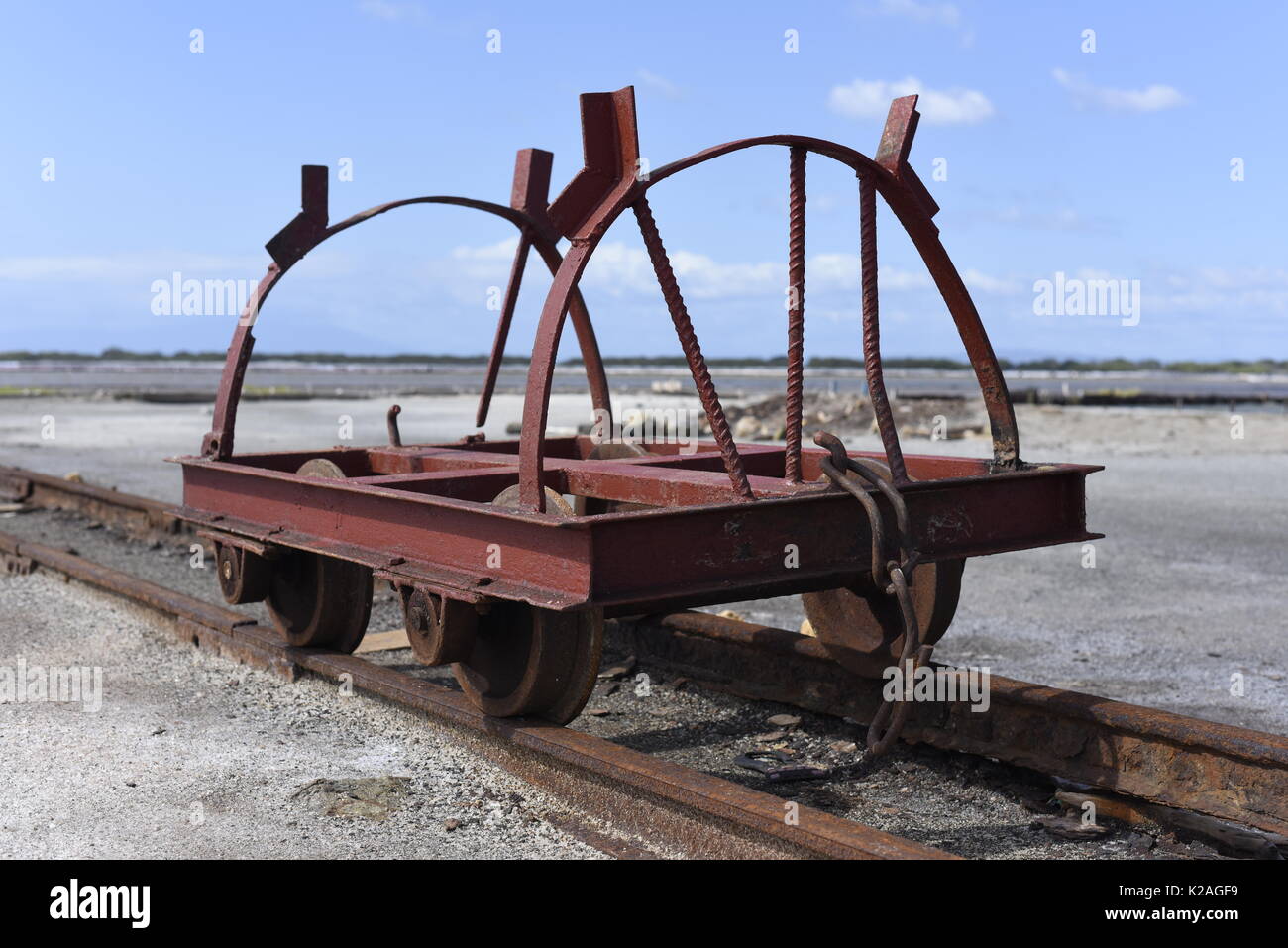 Rail Cart used at sea salt harvesting area Stock Photo - Alamy
