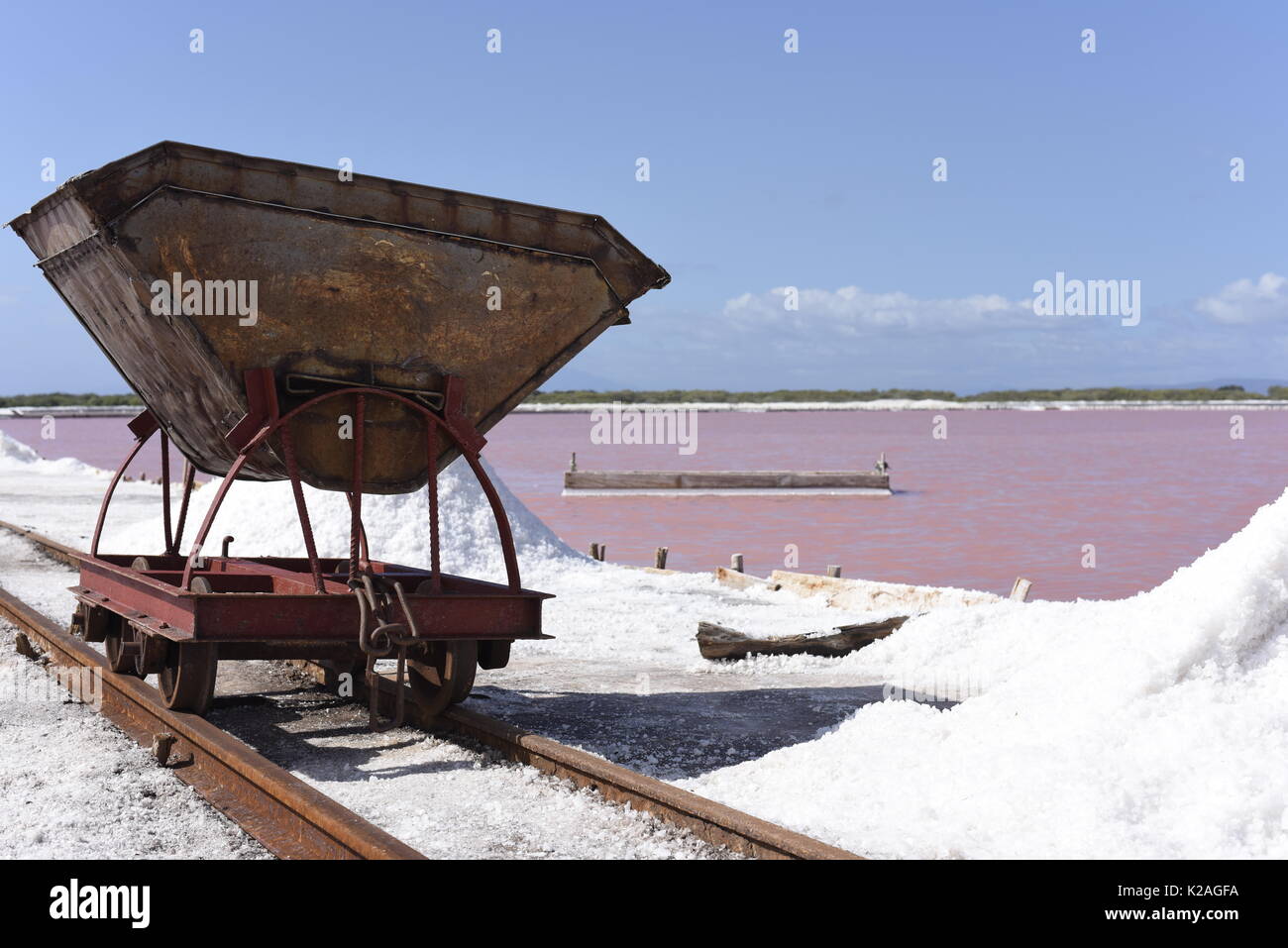 Rail Cart used at sea salt harvesting area Stock Photo - Alamy