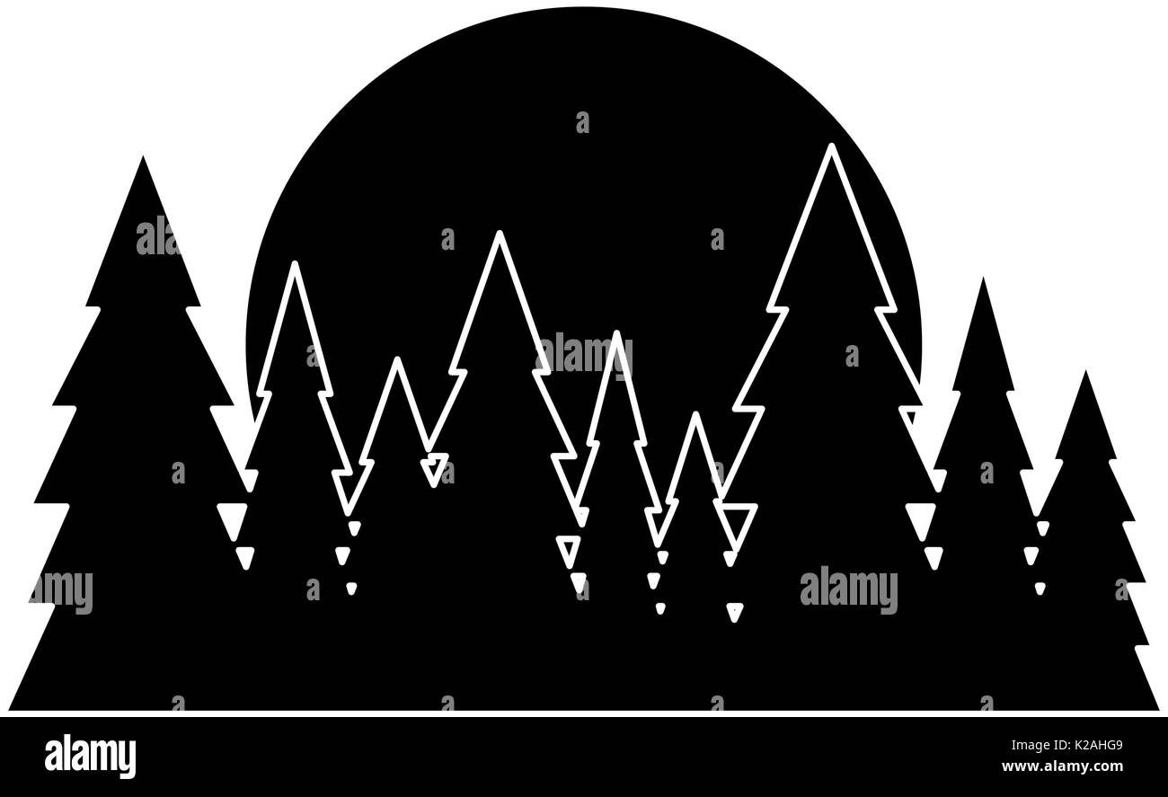 pines trees and sun icon over white background vector illustration ...