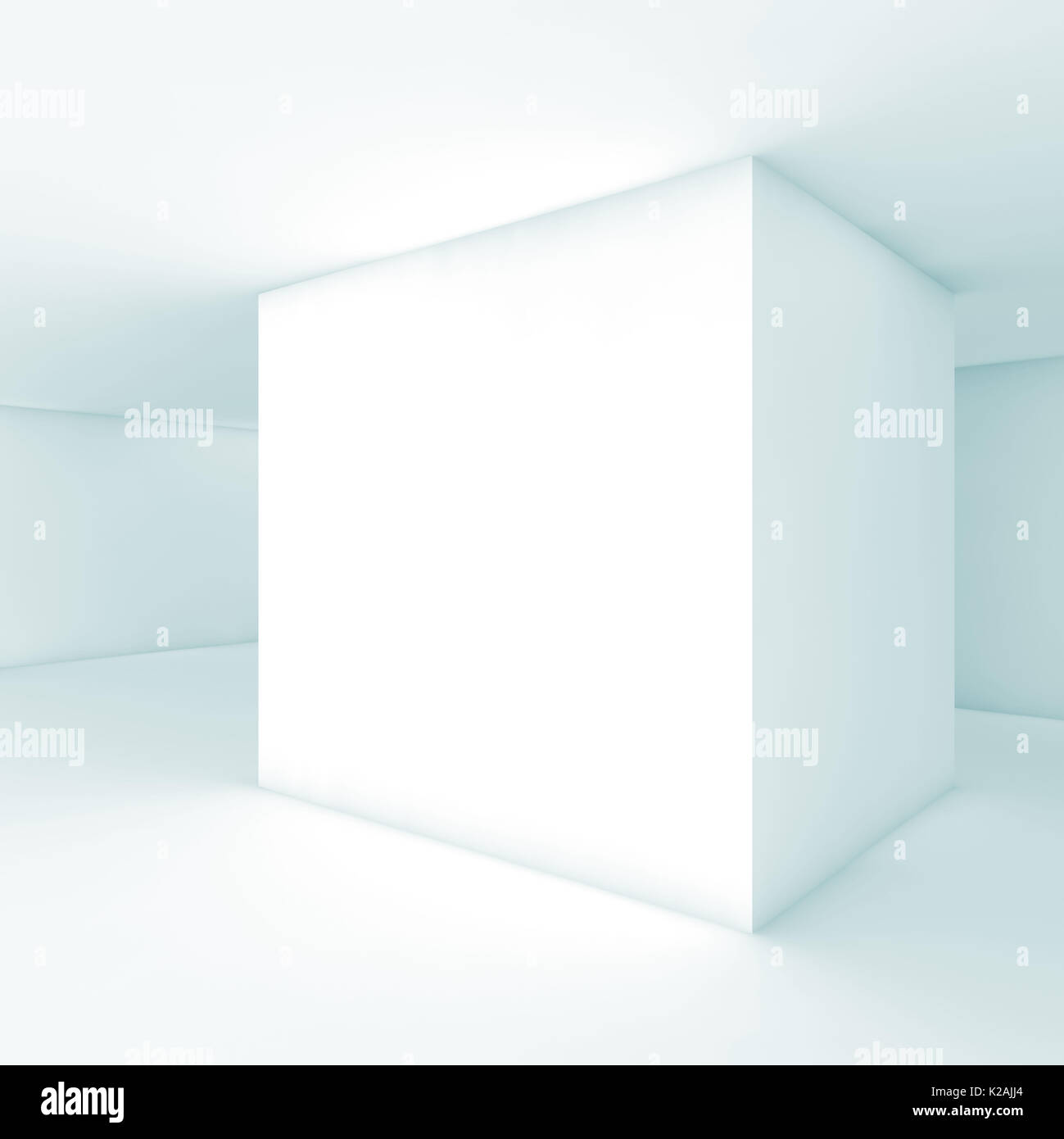 Abstract white empty interior with cubic column. Square blue toned 3d ...