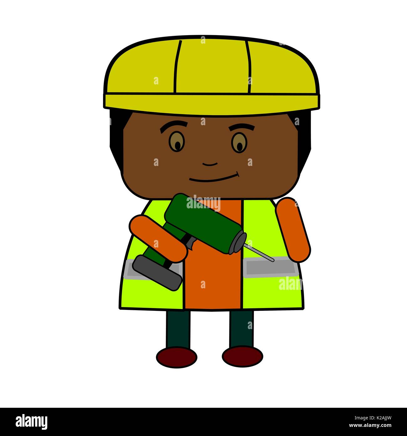 Cartoon male builder or construction worker with power drill, high ...