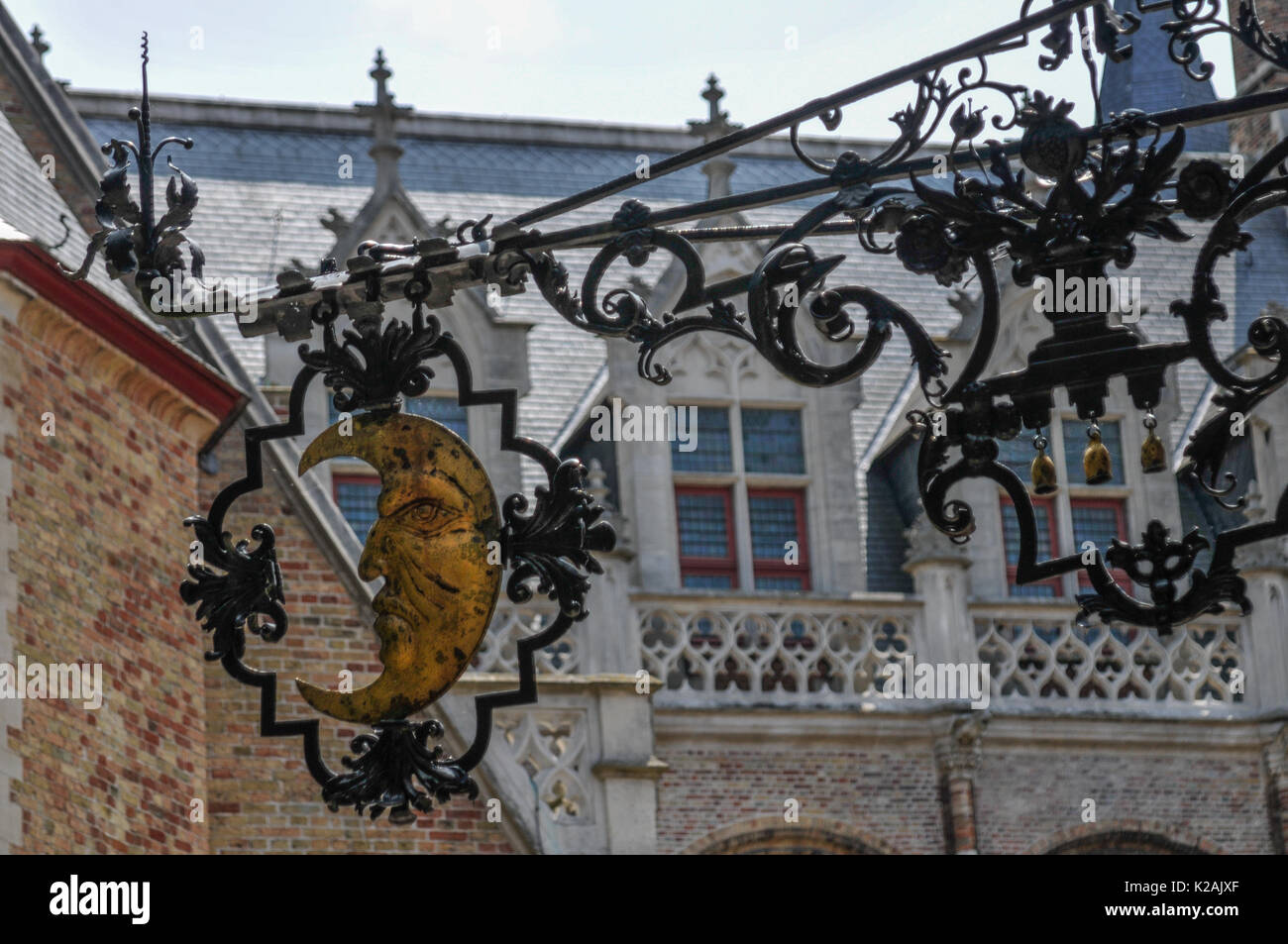 A golden half moon emblem on a wall bracket in the museum area of the ...