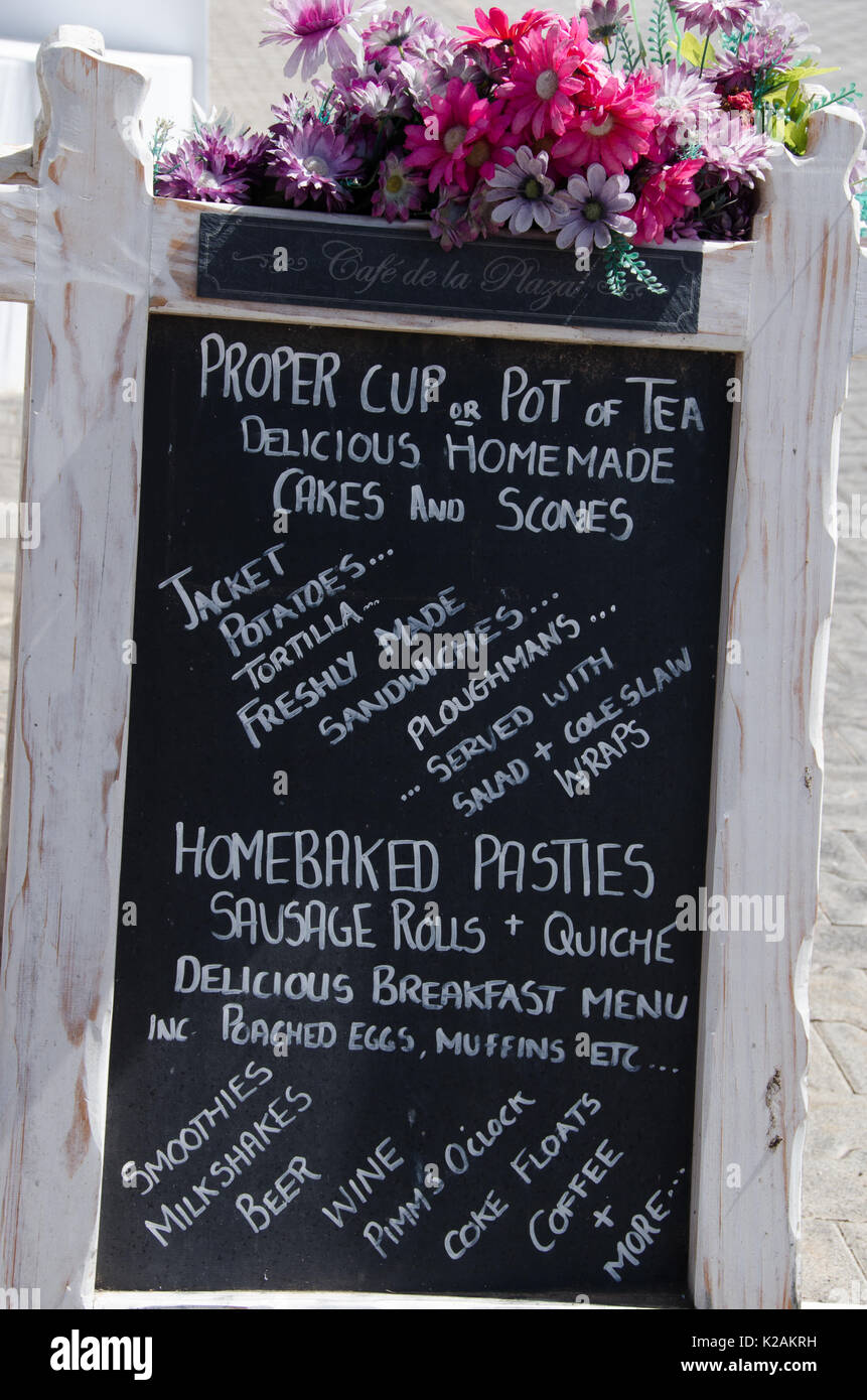 Café sign and menu in English Language Stock Photo - Alamy