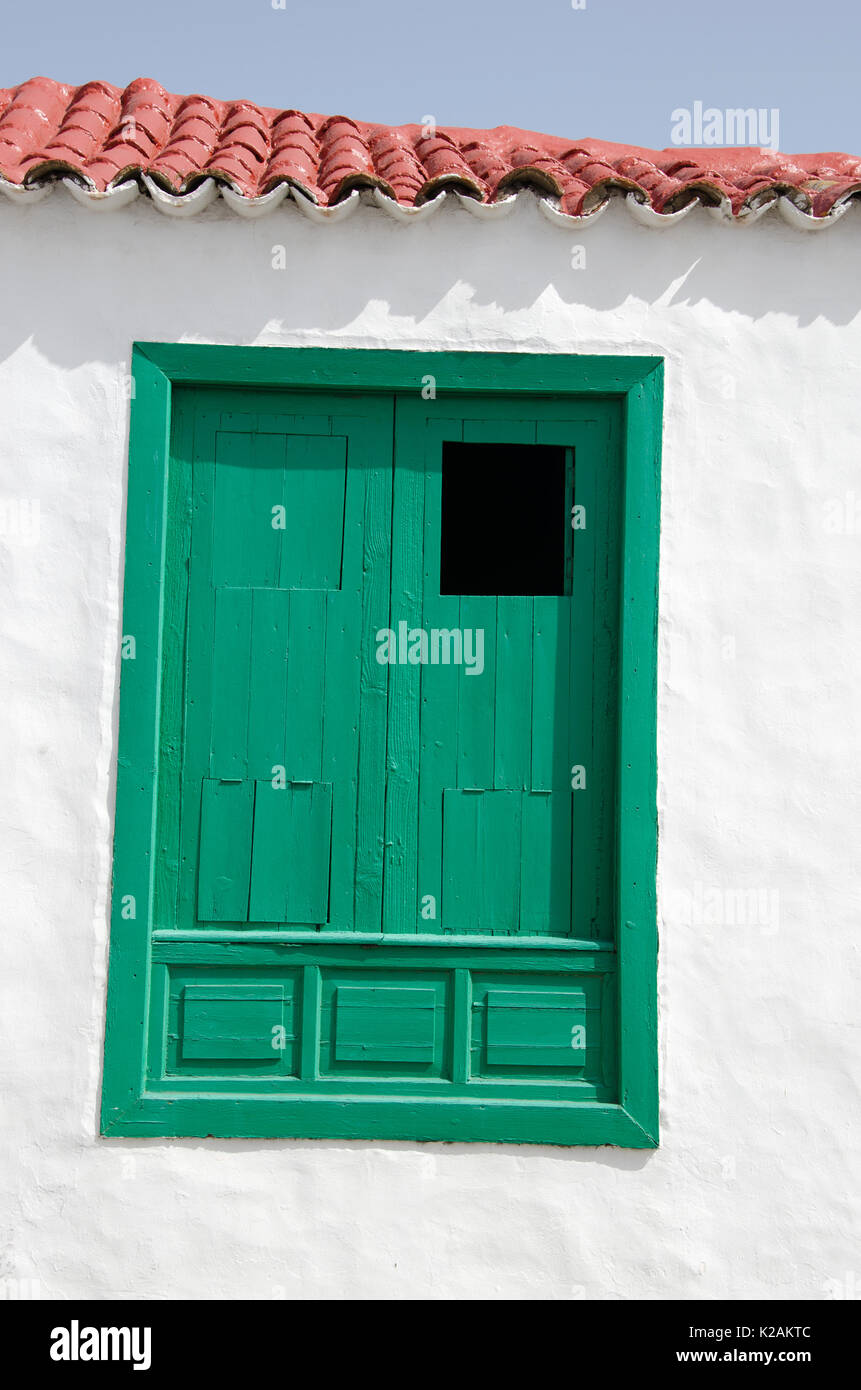 Green wooden traditional Spanish door with window in Lanzarote Stock ...