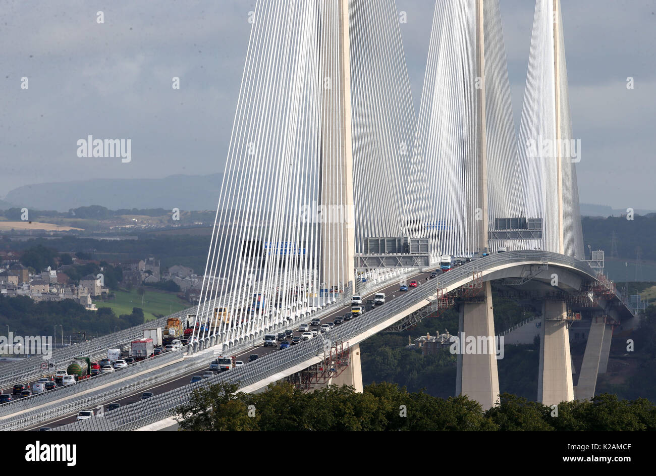 Morning traffic crosses the new Queensferry Crossing on the first day ...