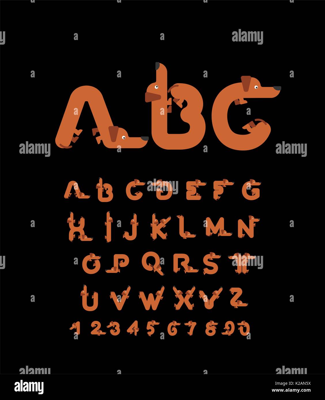 ABC pet. Dog font. Dachshund alphabet. Lettering home animal Stock ...
