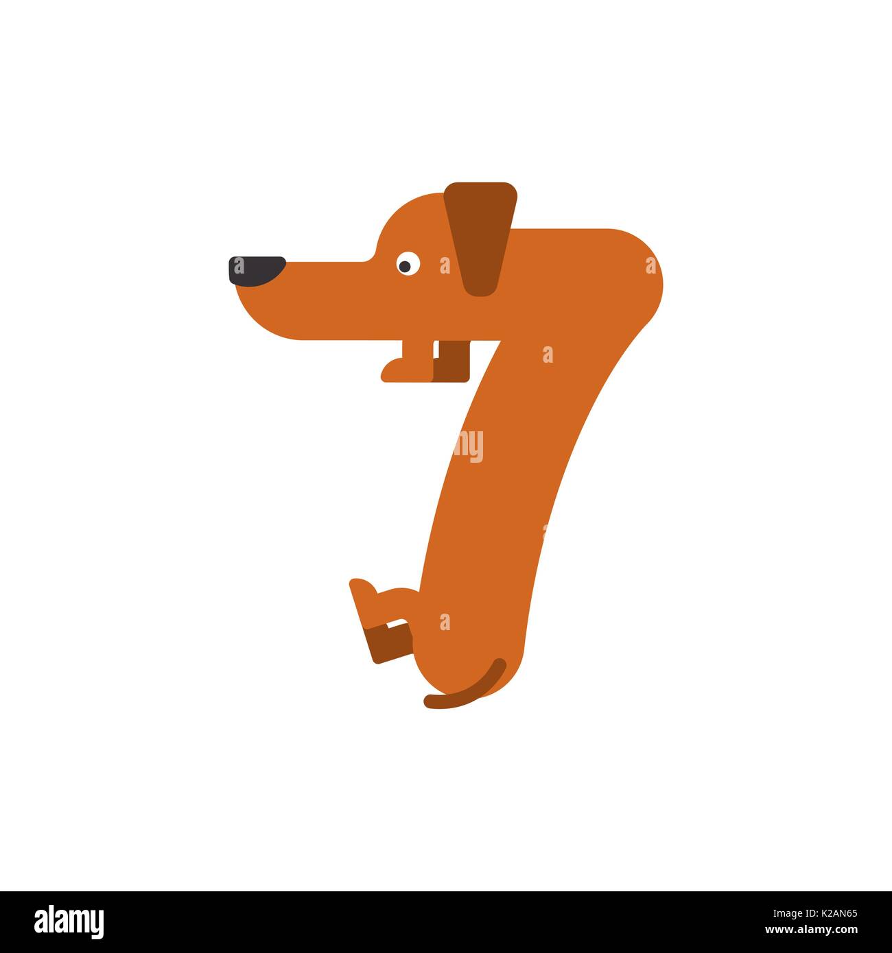 Figure 7 dog. Dachshund font seven. Home pet ABC symbol. Home animal An ...