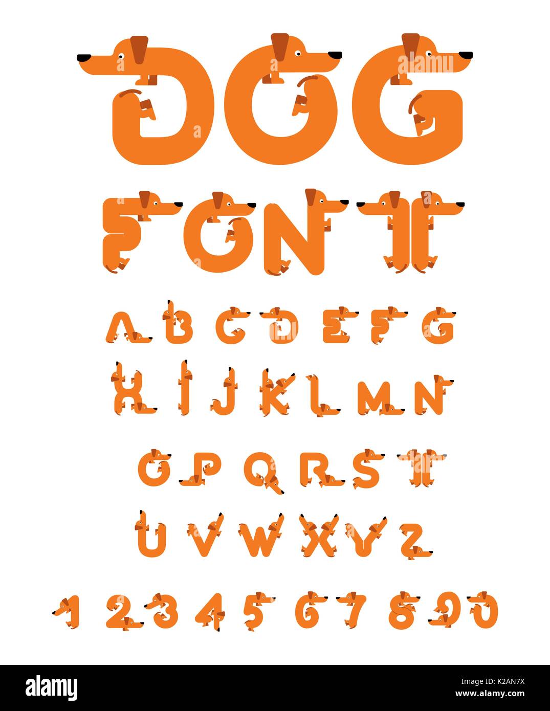 Dog font. Dachshund alphabet. Lettering home animal. ABC pet Stock ...