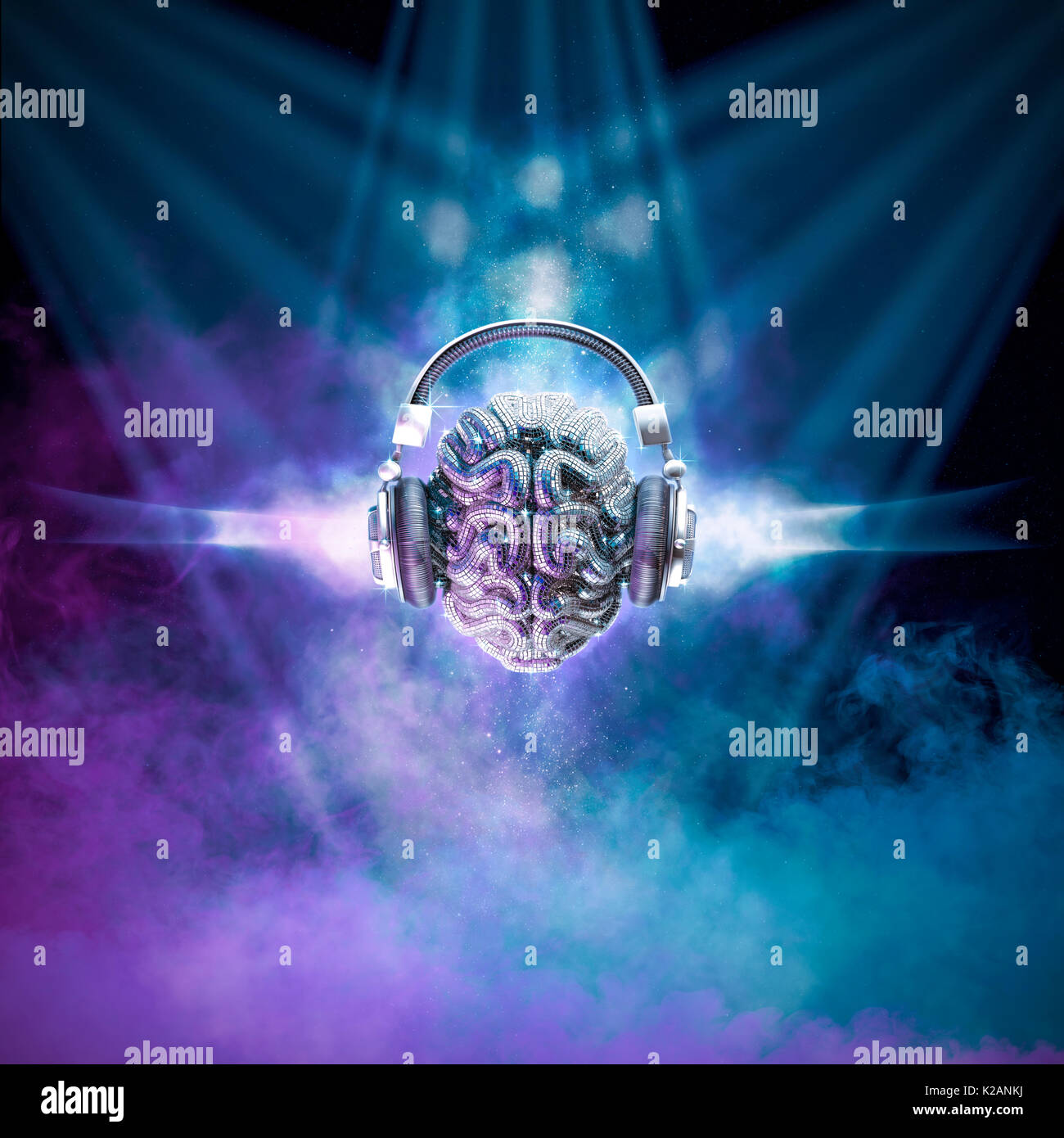 Disco ball brain / 3D illustration of mirror ball human brain with ...