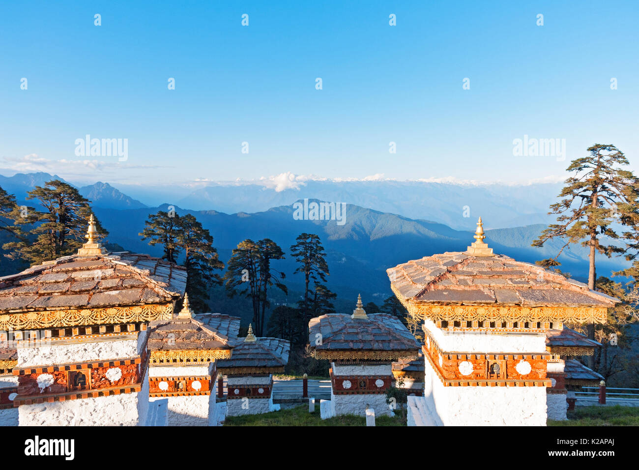 Sunset on Dochula Pass with Himalaya in background - Bhutan Stock Photo ...