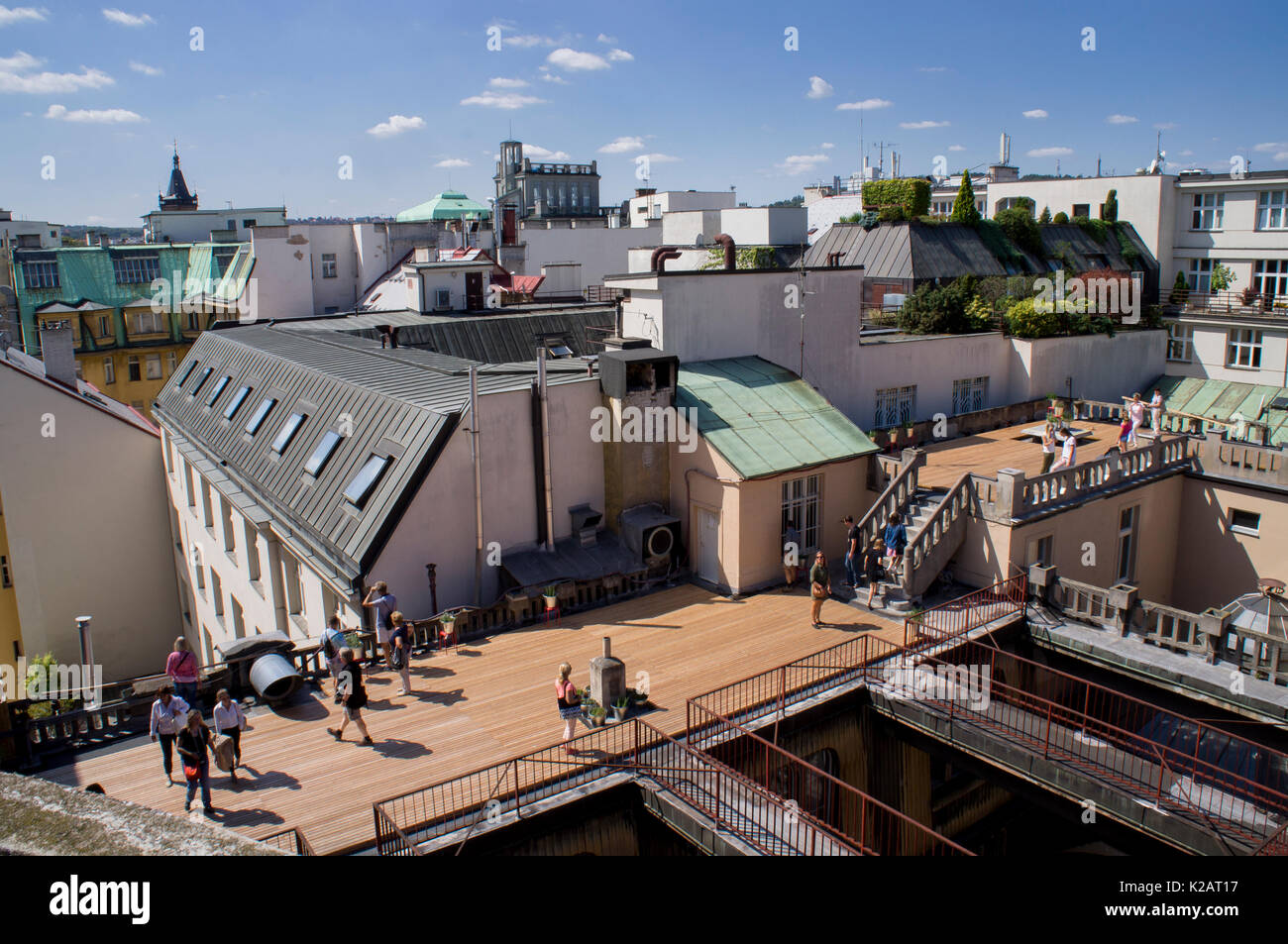 Prague Lucerna Rooftop Terrace, Prague roofs panorama view Stock Photo ...