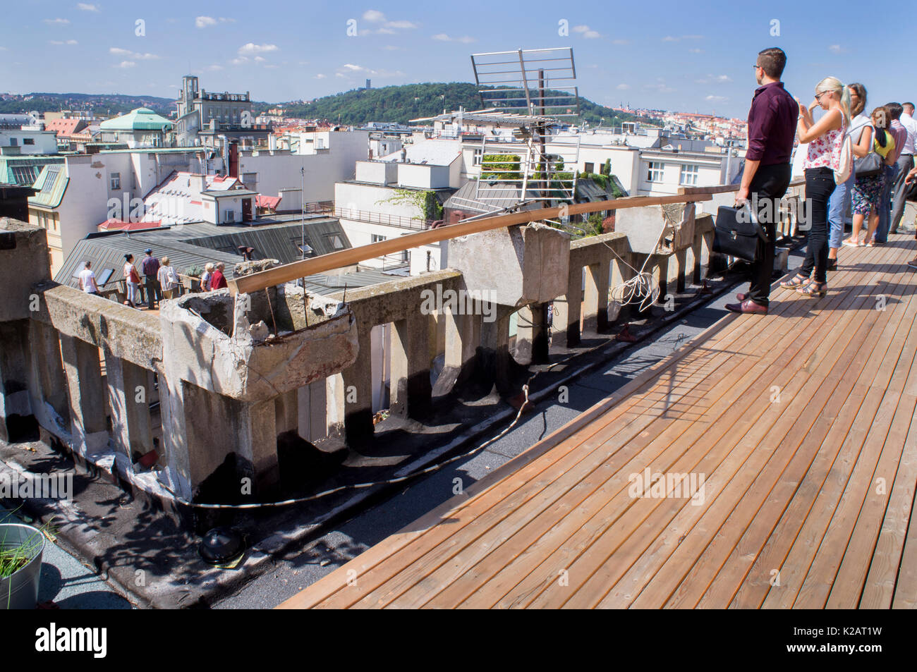 Prague Lucerna Rooftop Terrace, Prague roofs panorama view Stock Photo ...