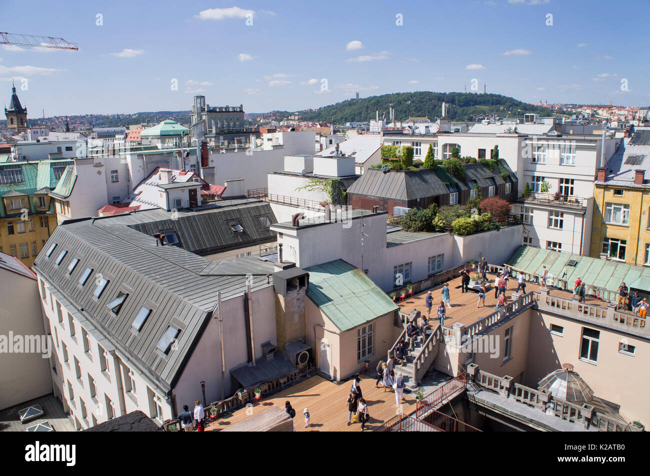 Prague Lucerna Rooftop Terrace, Prague roofs panorama view Stock Photo ...