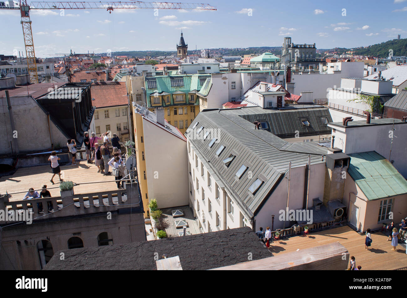 Prague Lucerna Rooftop Terrace, Prague roofs panorama view Stock Photo ...