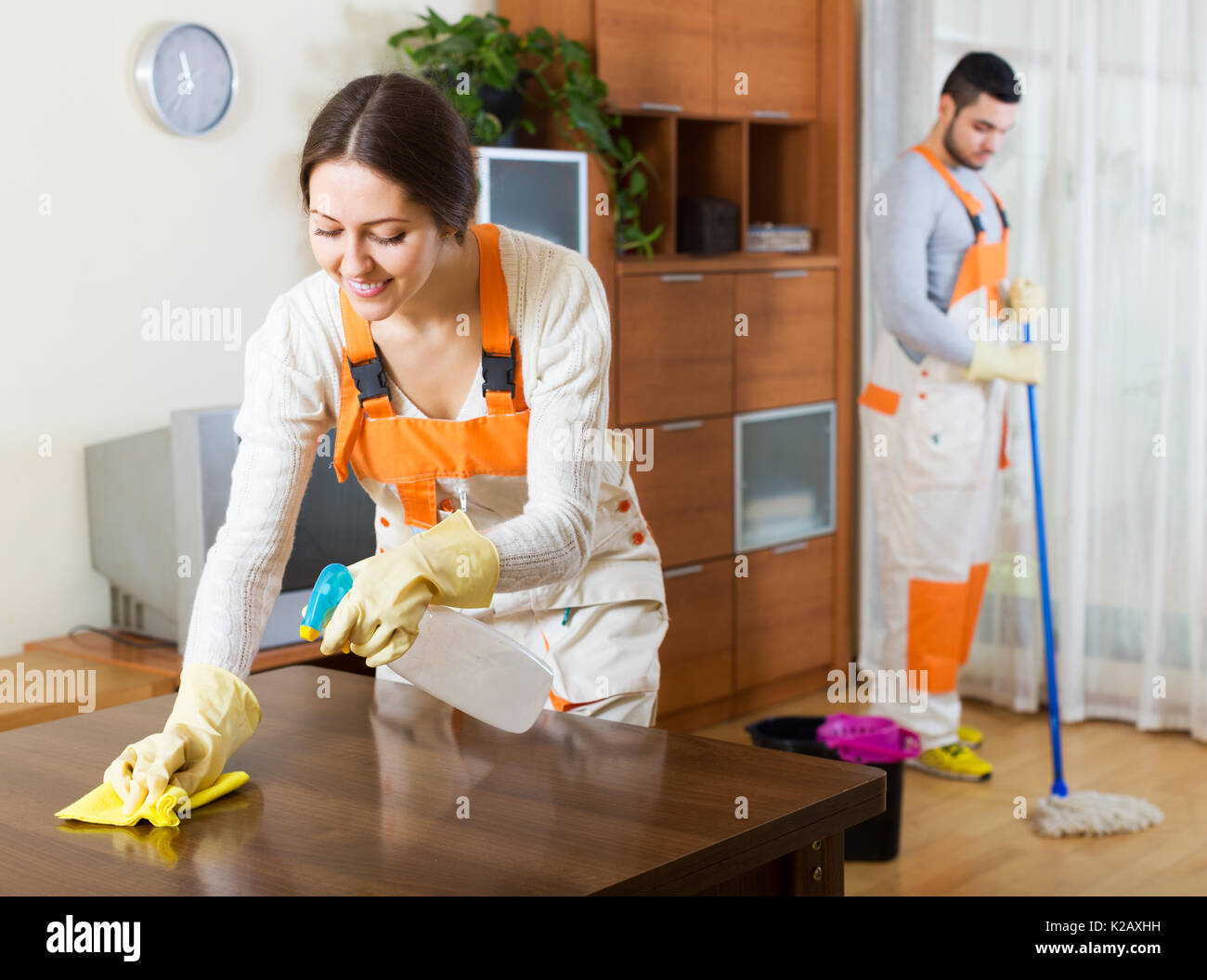 Cleaning premises positive team is ready to work Stock Photo - Alamy