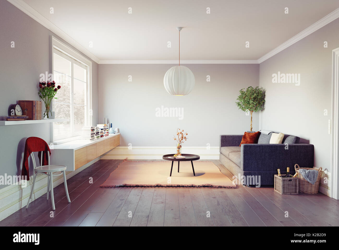 Modern living room interior. Beautiful window view zone.3d rendering ...