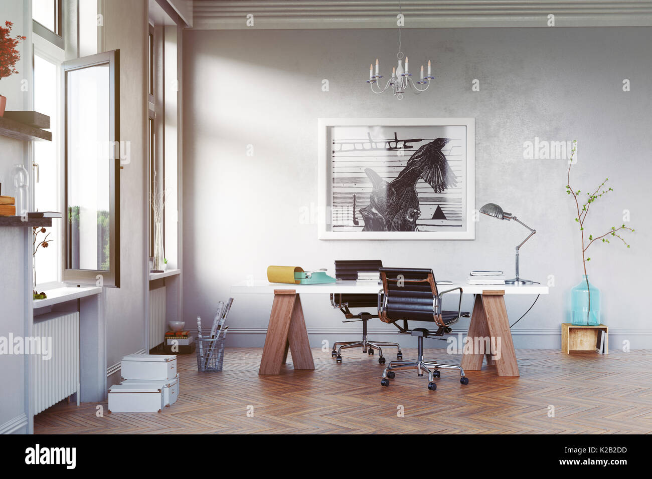 modern study room with table and armchairs. 3d concept rendering Stock ...