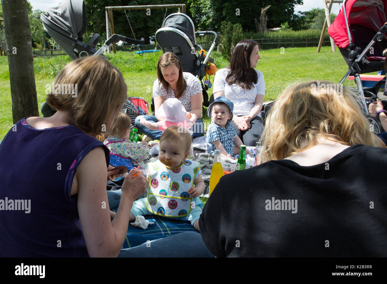 A group of NCT mums meeting up for a picnic with their babies Stock ...