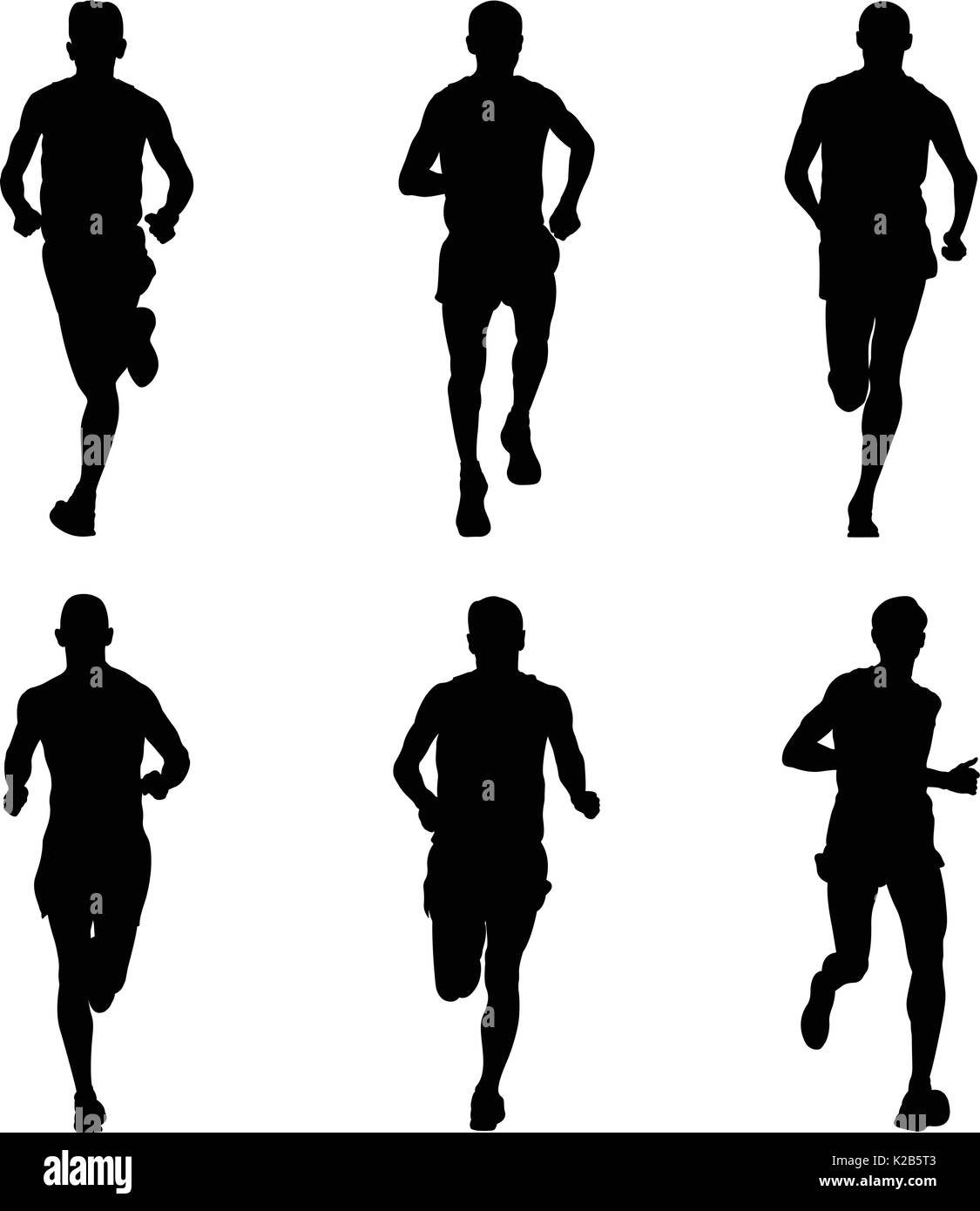 set of running marathon sports athletes black silhouette Stock Vector ...