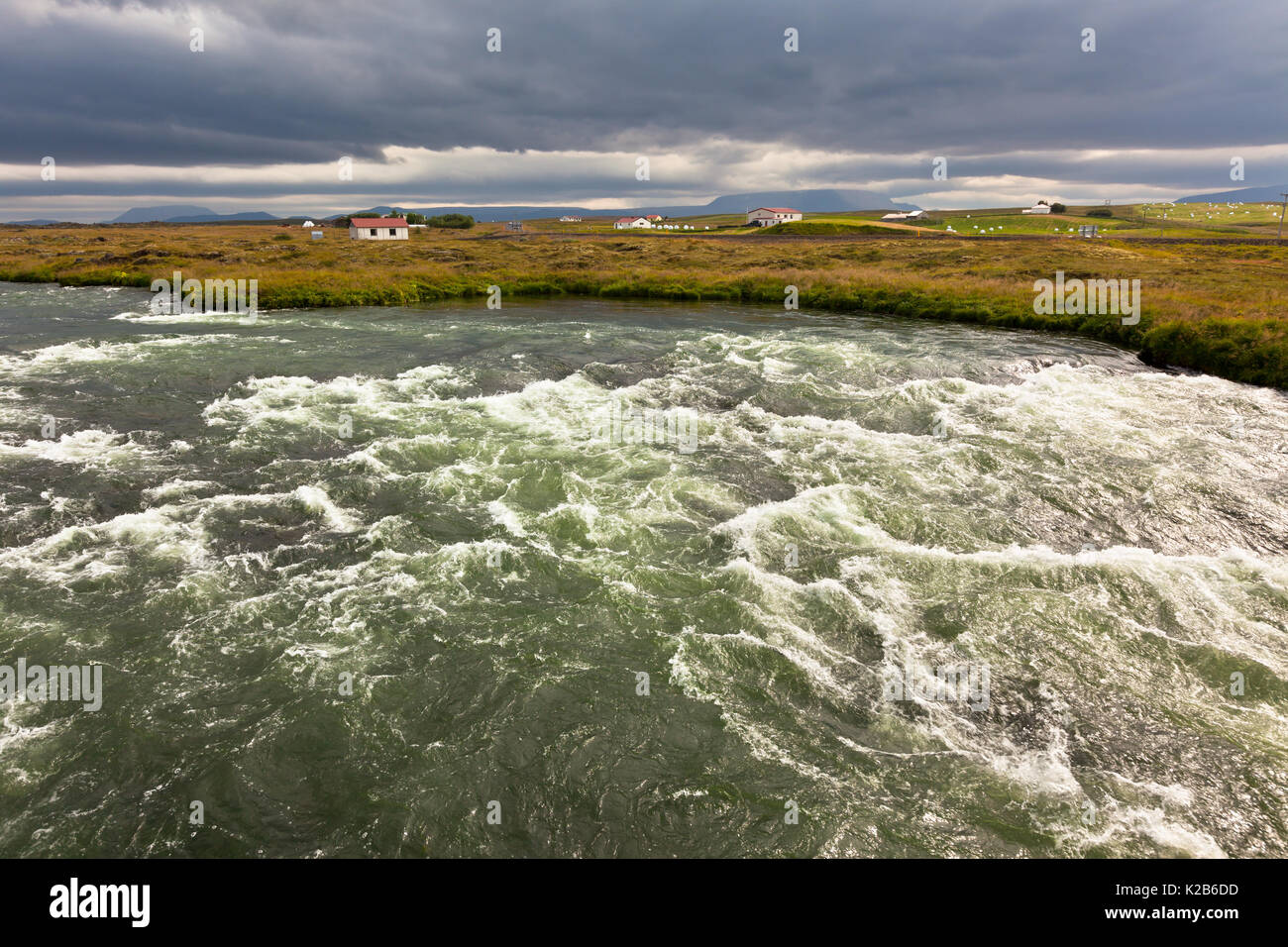 Summer Iceland Landscape with Raging River at Overcast Weather Stock ...