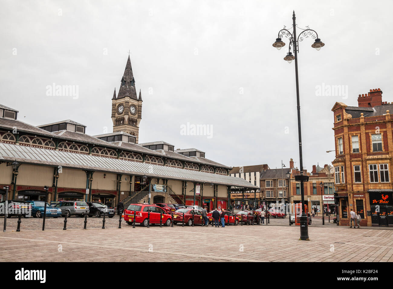 Town centre, clock tower and market square in Darlington,England,UK ...