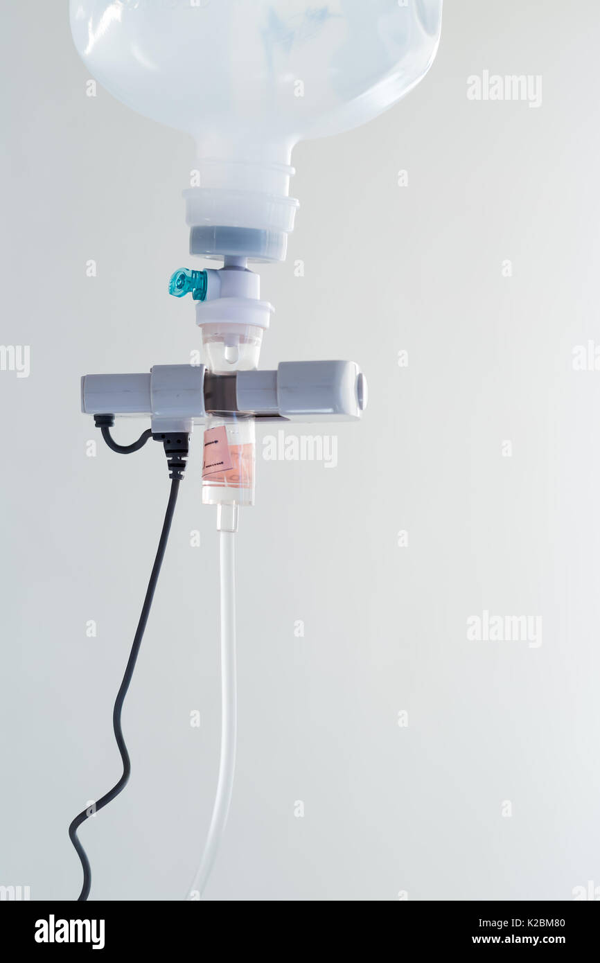 Close up valve of saline solution tube with clear background Stock ...