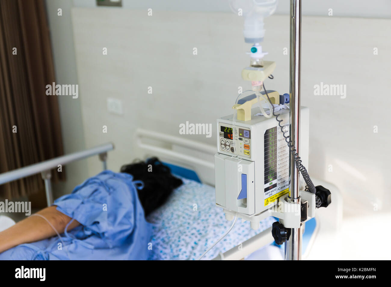 Machine control dripping of saline solution to patient Stock Photo - Alamy