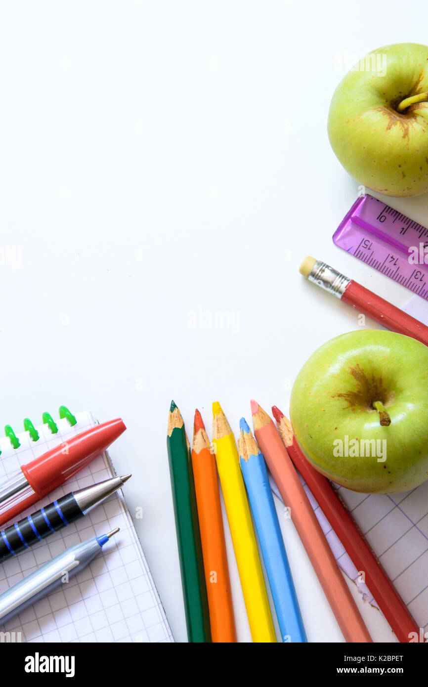 School accessories on the desk - ready for the new school year Stock ...