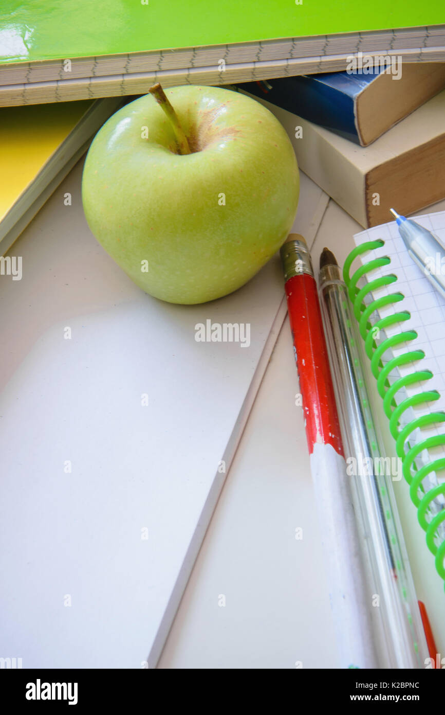 School accessories on the desk - ready for the new school year Stock ...