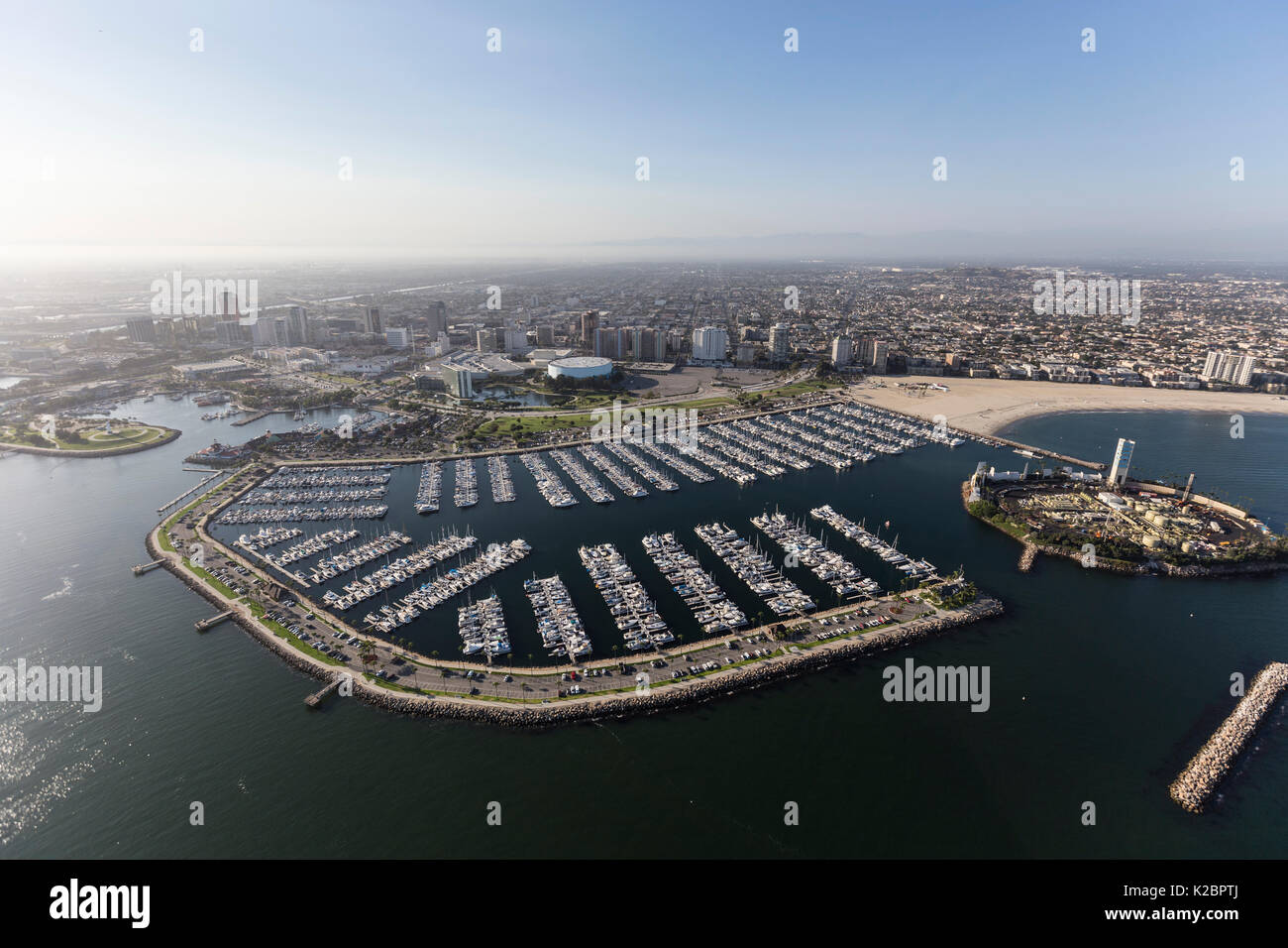 Aerial view of coastline and marina in Long Beach, California Stock ...