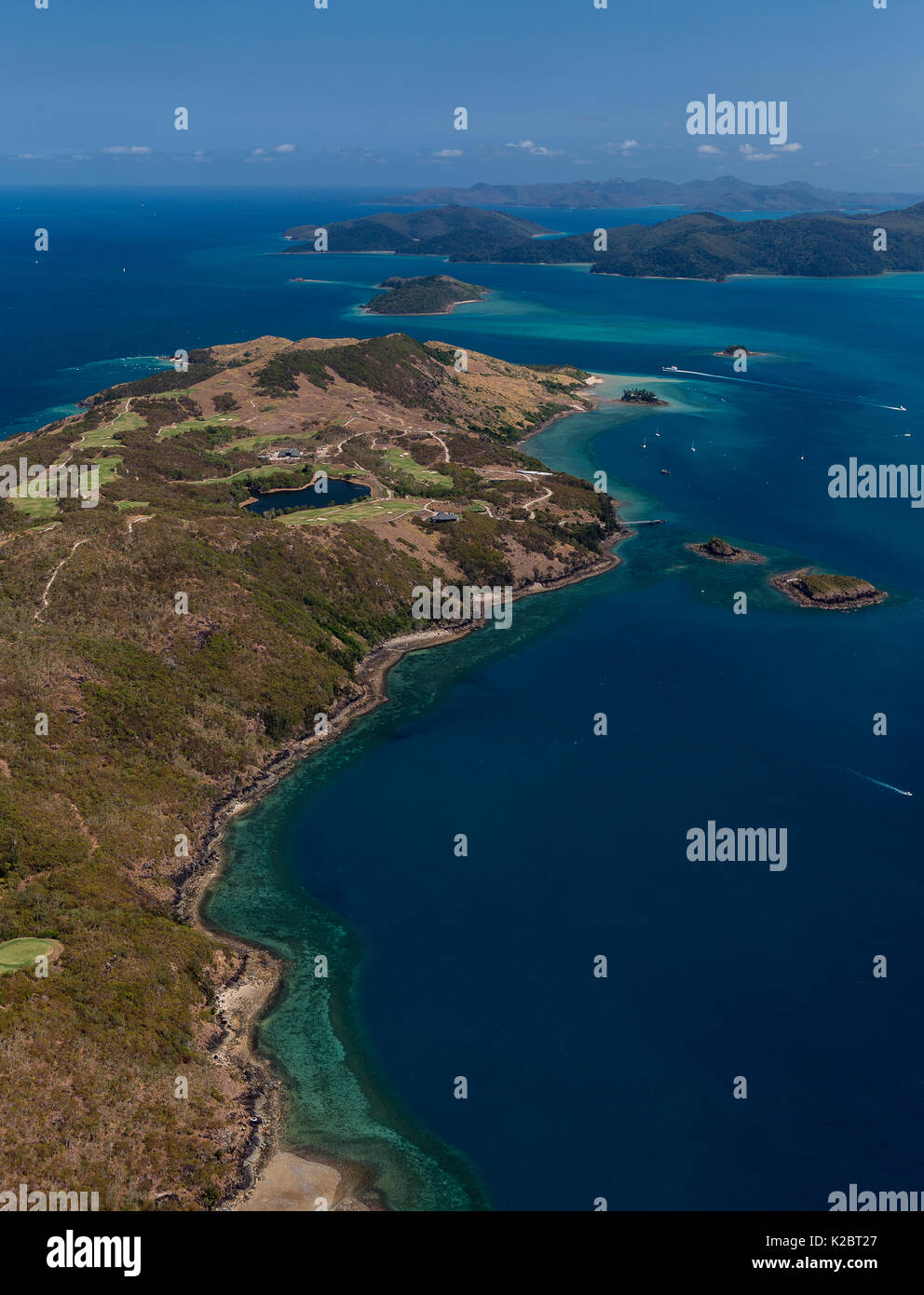 Aerial view of dent island and hamilton island hi-res stock photography ...