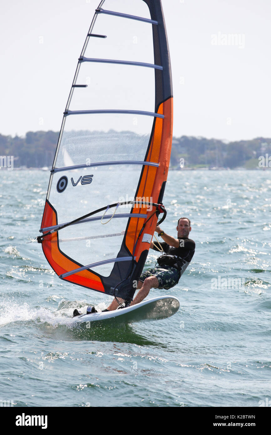 Wind surfer in Newport Harbour, Rhode Island, USA, September 2011 Stock ...