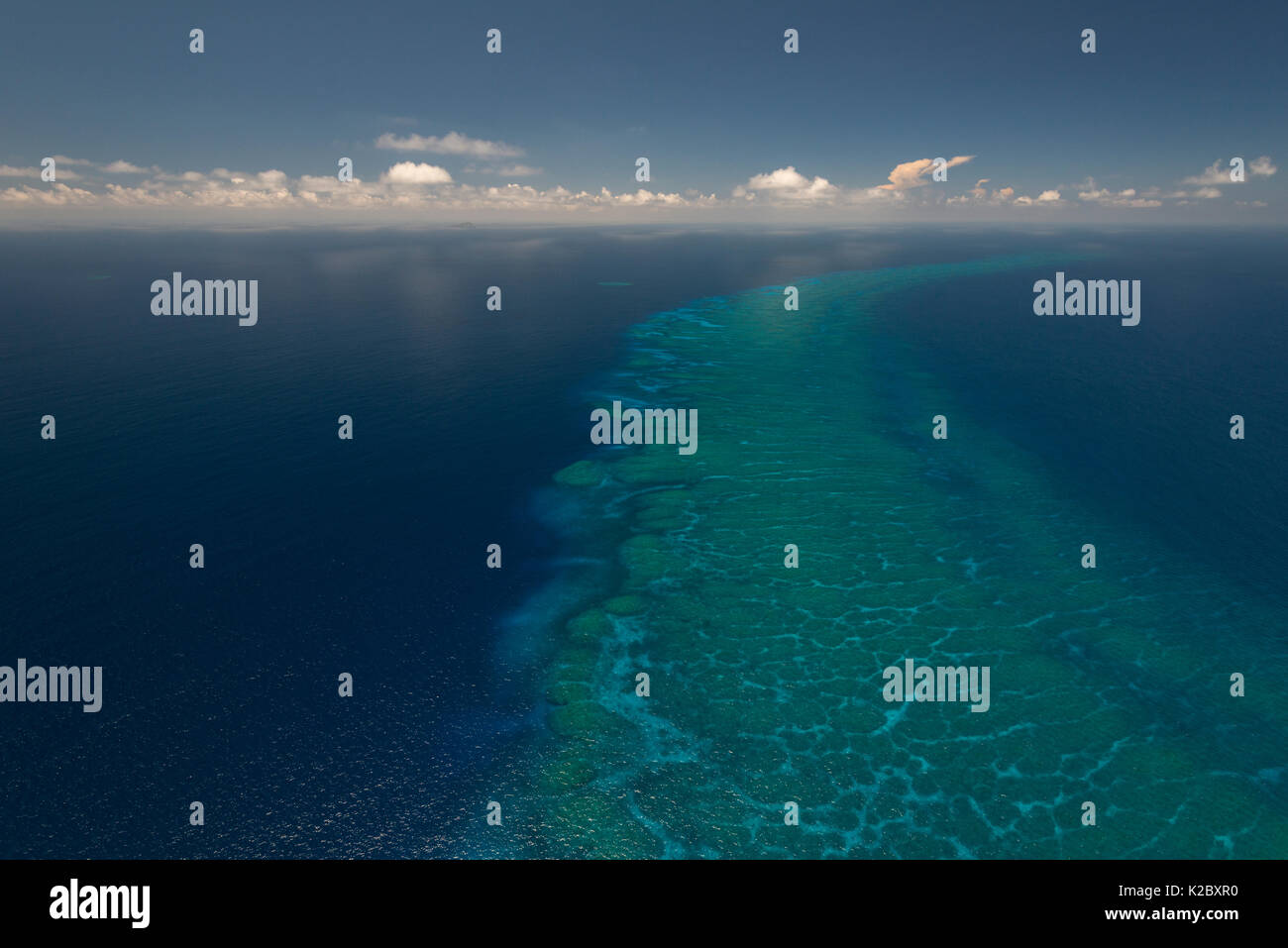 Aerial view of hidden reef between Yasawa and Vanua Levu Great Sea Reef ...