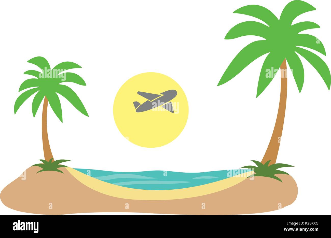 Summer Vacation. Tropical island plane in sky sea shore sand beach flat ...