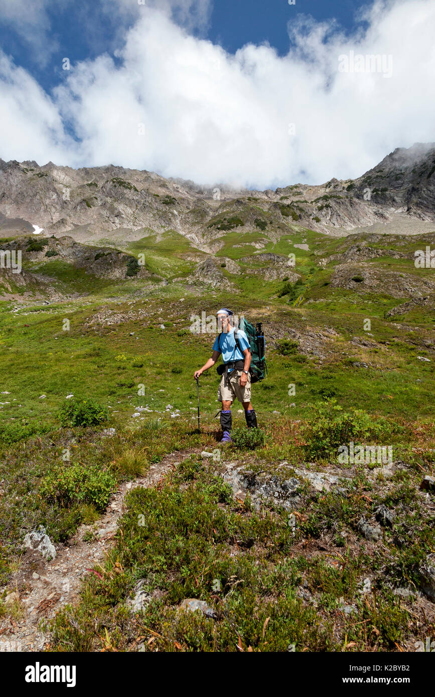 Hiker on the Bailey Range Traverse near Eleven Bull Basin, Olympic ...